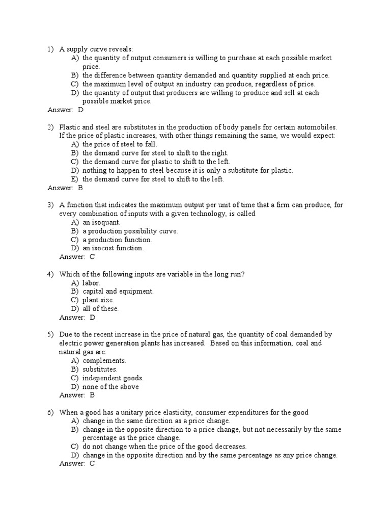 Sample Quiz - Practice Questions | PDF | Demand | Demand Curve