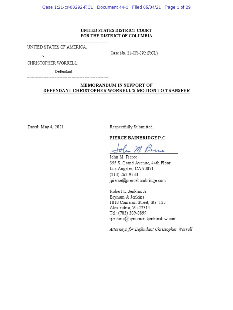 5 4 21 Christopher Worrell Motion To Transfer | PDF | Sixth Amendment ...