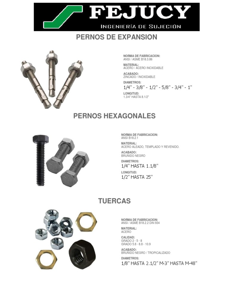 Hoja Tecnica Pernos Tuercas Arandelas | PDF