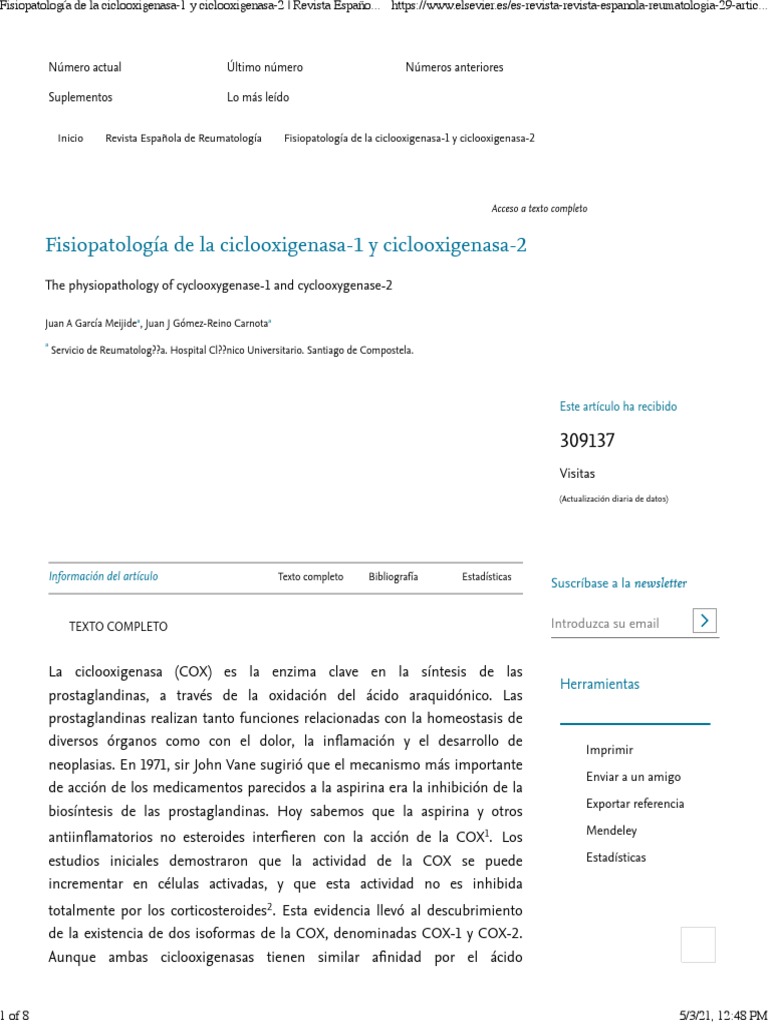 Fisiopatología de COX-1 y COX-2 | PDF | Biomoléculas | Nutrientes