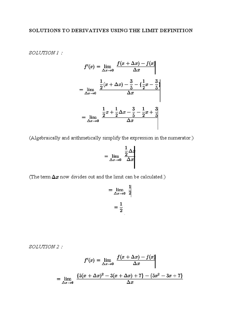 Derivative Solutions Using Limits | PDF | Mathematical Analysis ...