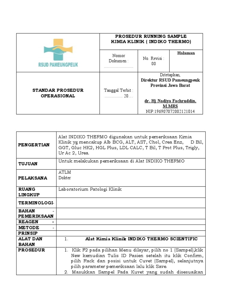 Prosedur Running Sample Alat Indiko | PDF
