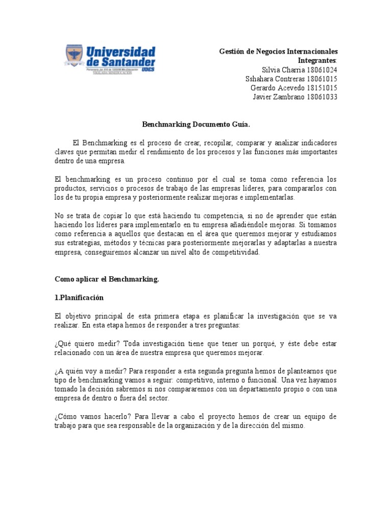 Benchmarking Documento Guía. | PDF | Benchmarking | Empresas