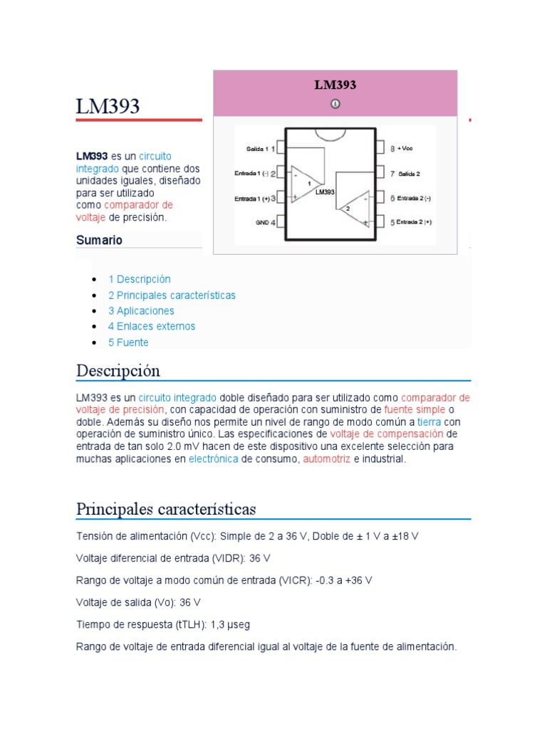 Datasheet - Usos y Aplicaciones de LM393 | PDF