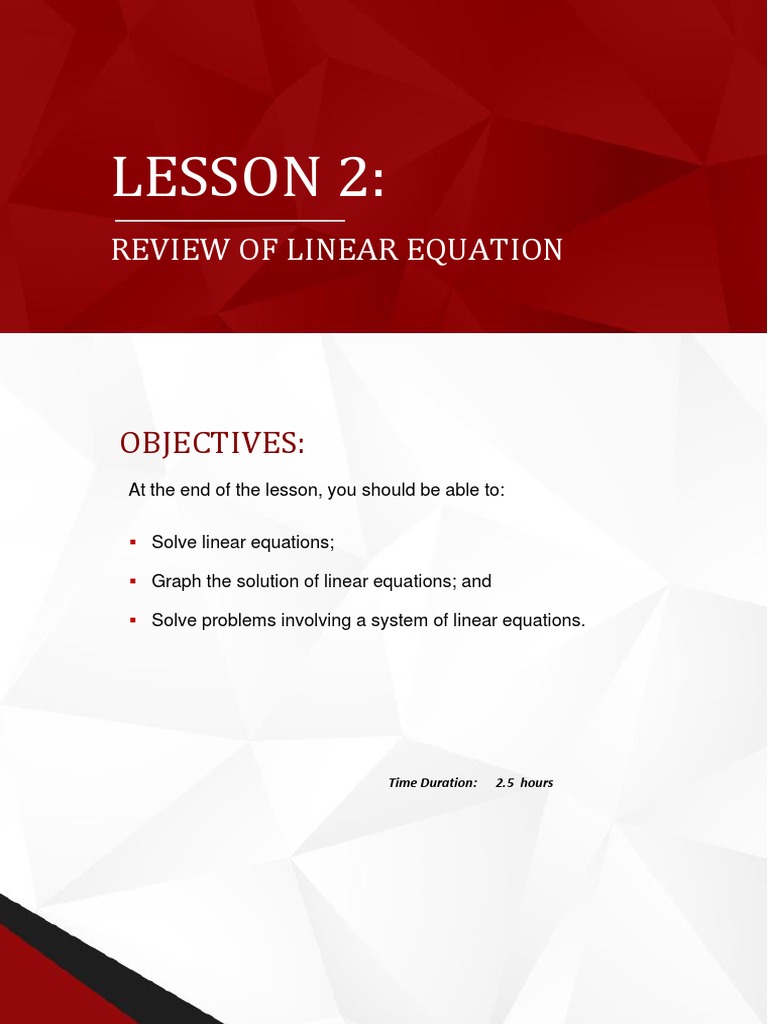 Lesson 2:: Review of Linear Equation | PDF | Equations | System Of ...