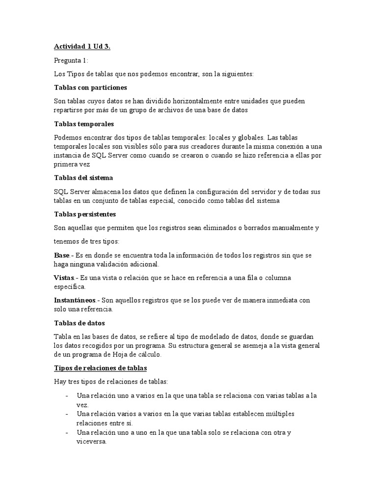 Actividad 1 Ejercicio Teórico Ud3 | PDF | Servidor SQL de Microsoft | SQL