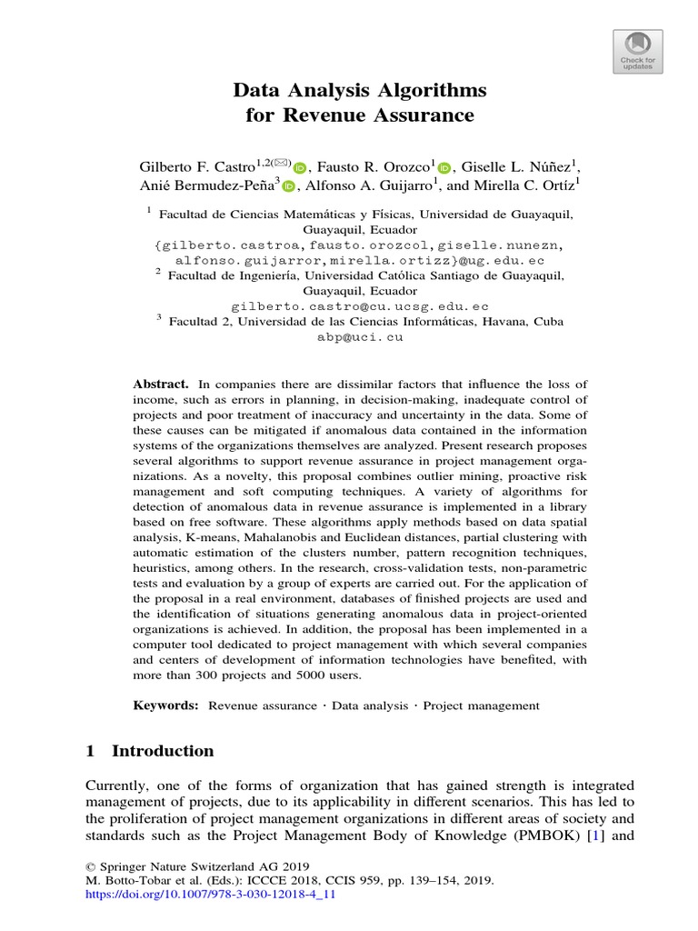Data Analysis Algorithms For Revenue Assurance | PDF | Cluster Analysis ...