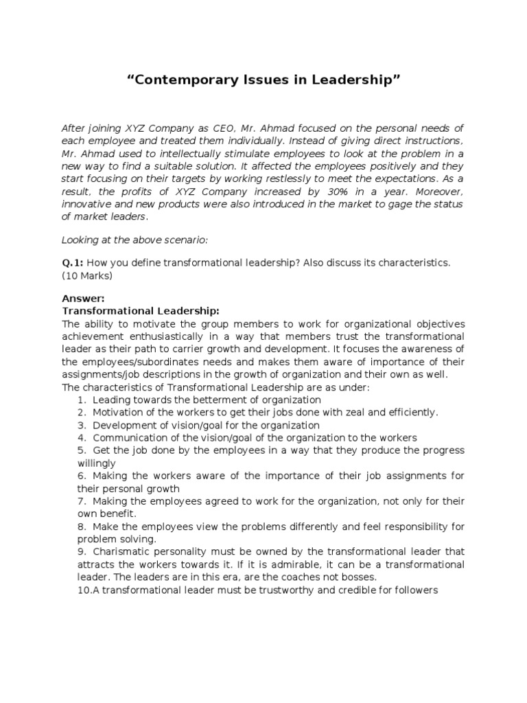 Contemporary Issues in Leadership | PDF | Transformational Leadership ...