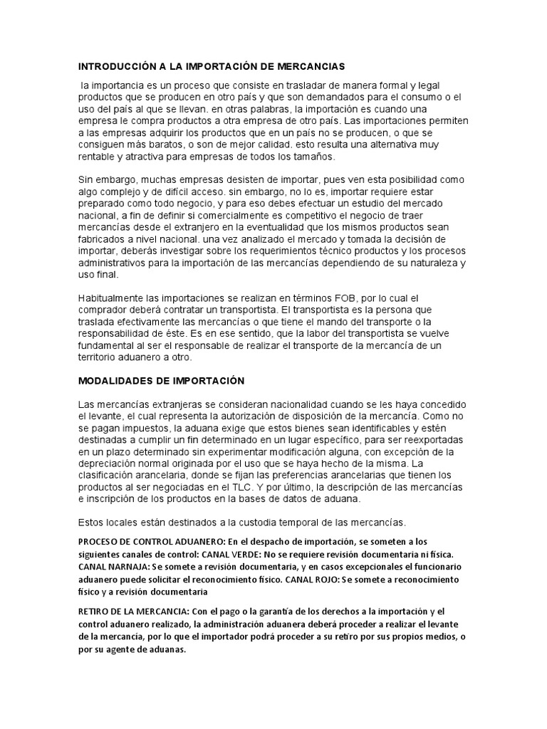 Introducción A La Importación de Mercancias | PDF | aduana | Bienes