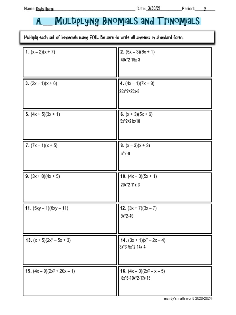 Multiplying Binomials with FOIL | PDF | Teaching Methods & Materials