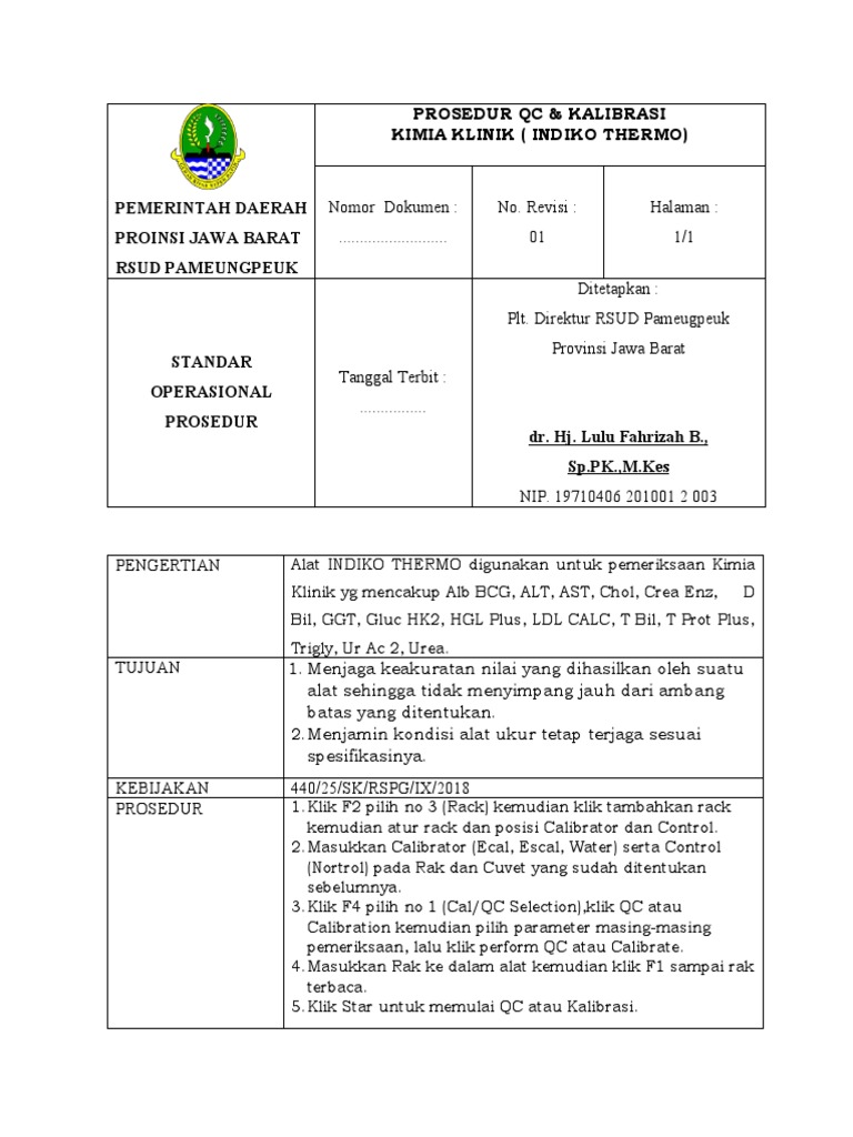 Prosedur QC & Kalibrasi Alat Indiko | PDF