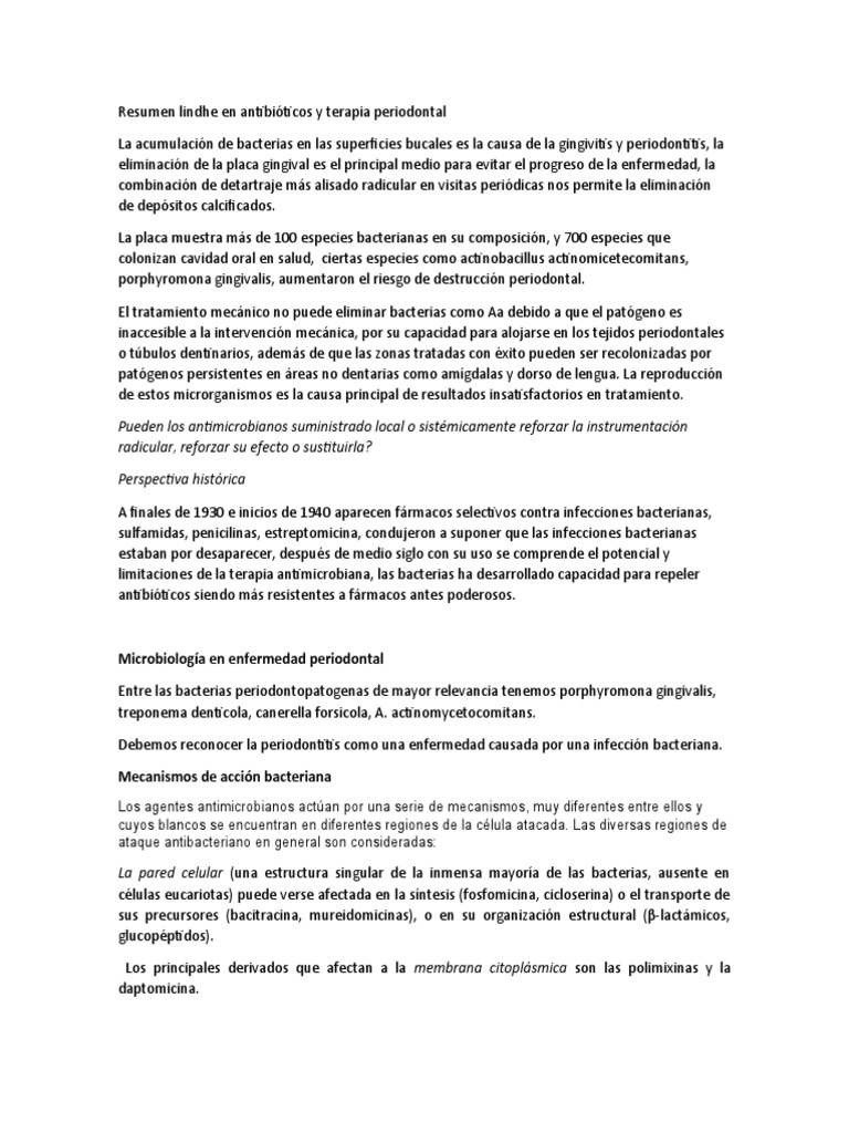 Resumen Lindhe en Antibióticos y Terapia Periodontal | PDF ...