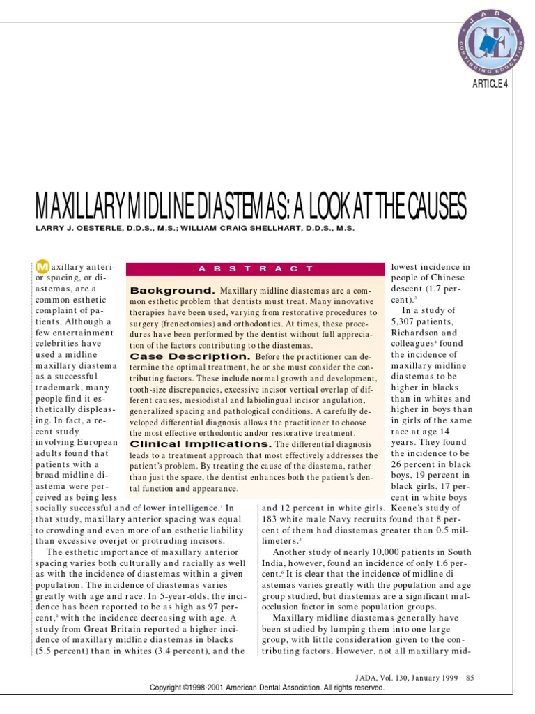 Maxillary Midline Diastemas - A Look at The Causes | PDF | Orthodontics ...