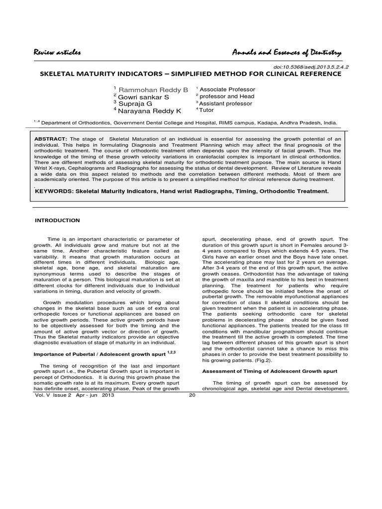 Skeletal Maturity Indicators Simplified Method For Clinical Reference ...