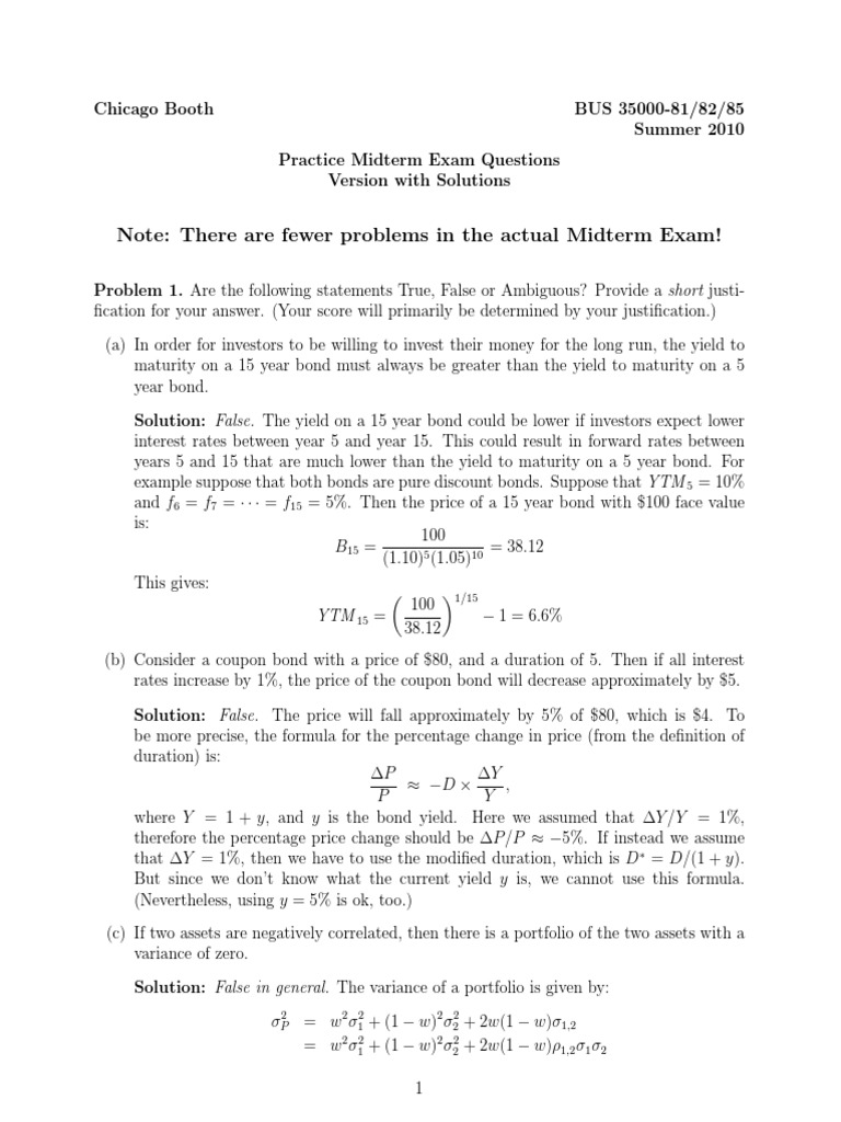 Practice Midterm Solutions | PDF | Bond Duration | Bonds (Finance) Practice Midterm Solutions | PDF | Bond Duration | Bonds (Finance)