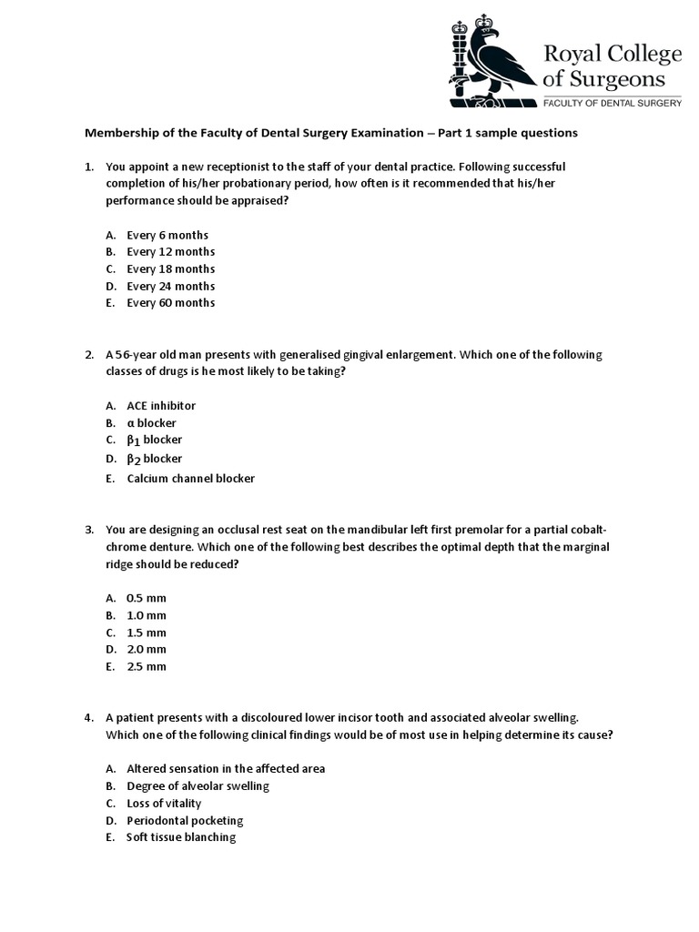 Mfds Sample Questions Pdf Periodontology Medical Specialties