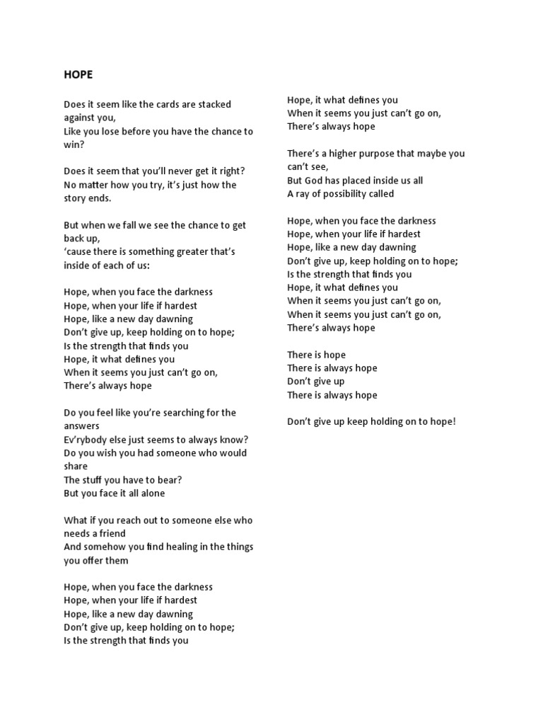 Hope Lyrics | PDF | Self-Improvement | Lifestyle