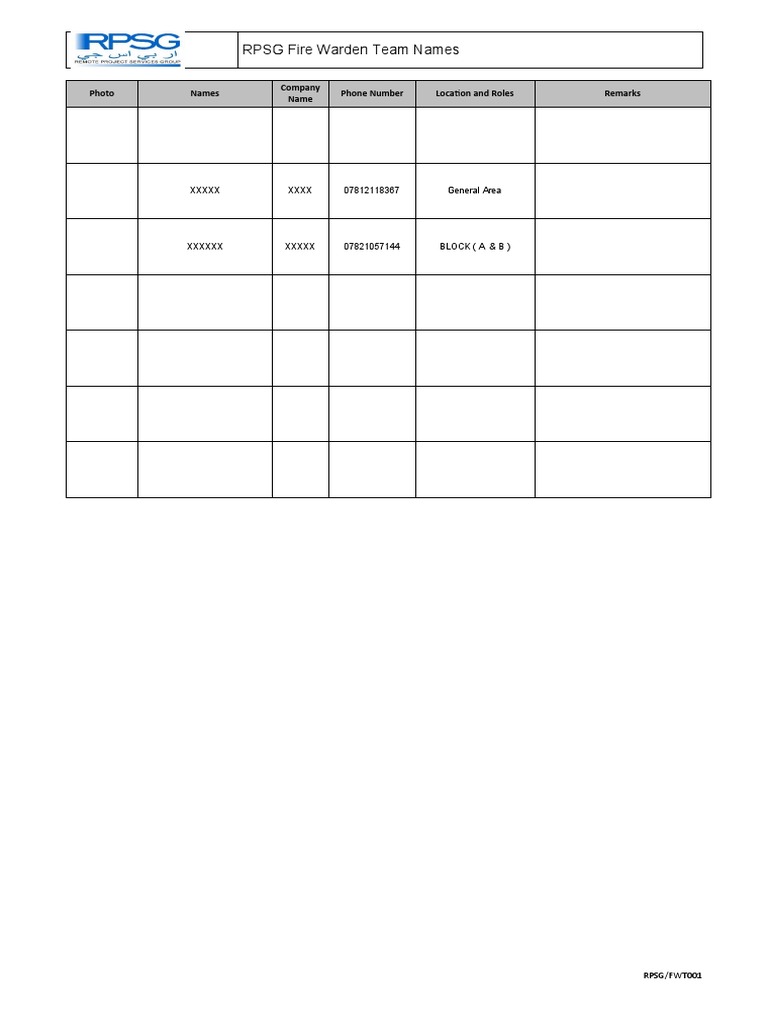 Fire Warden Team Names | PDF
