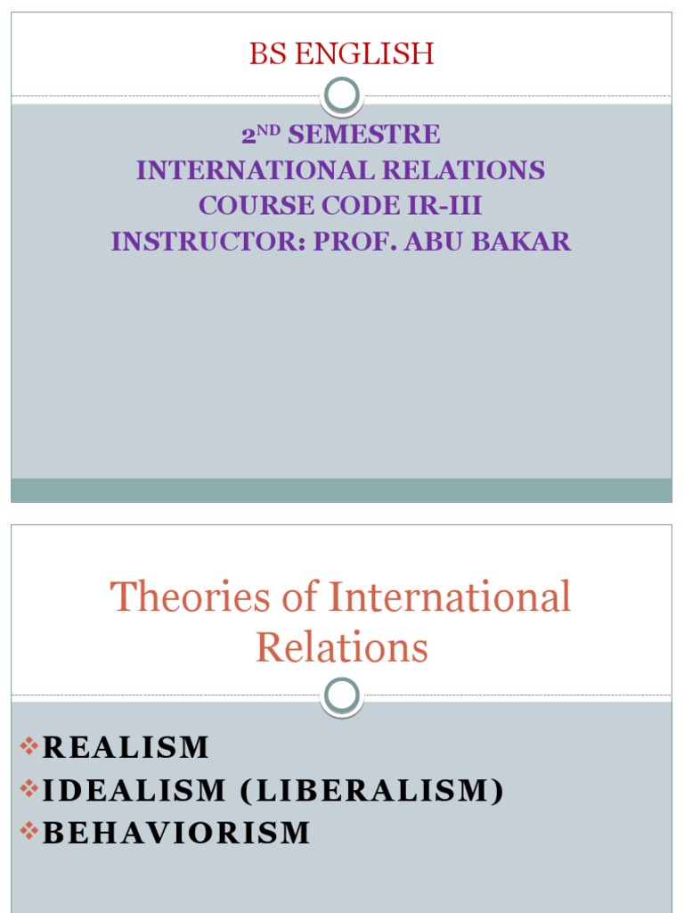 An Overview of Realism as a Theory of International Relations: Core ...