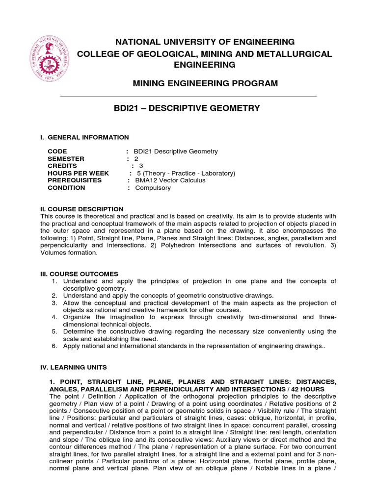 G302 BDI21 Descriptive Geometry | PDF | Plane (Geometry) | Angle