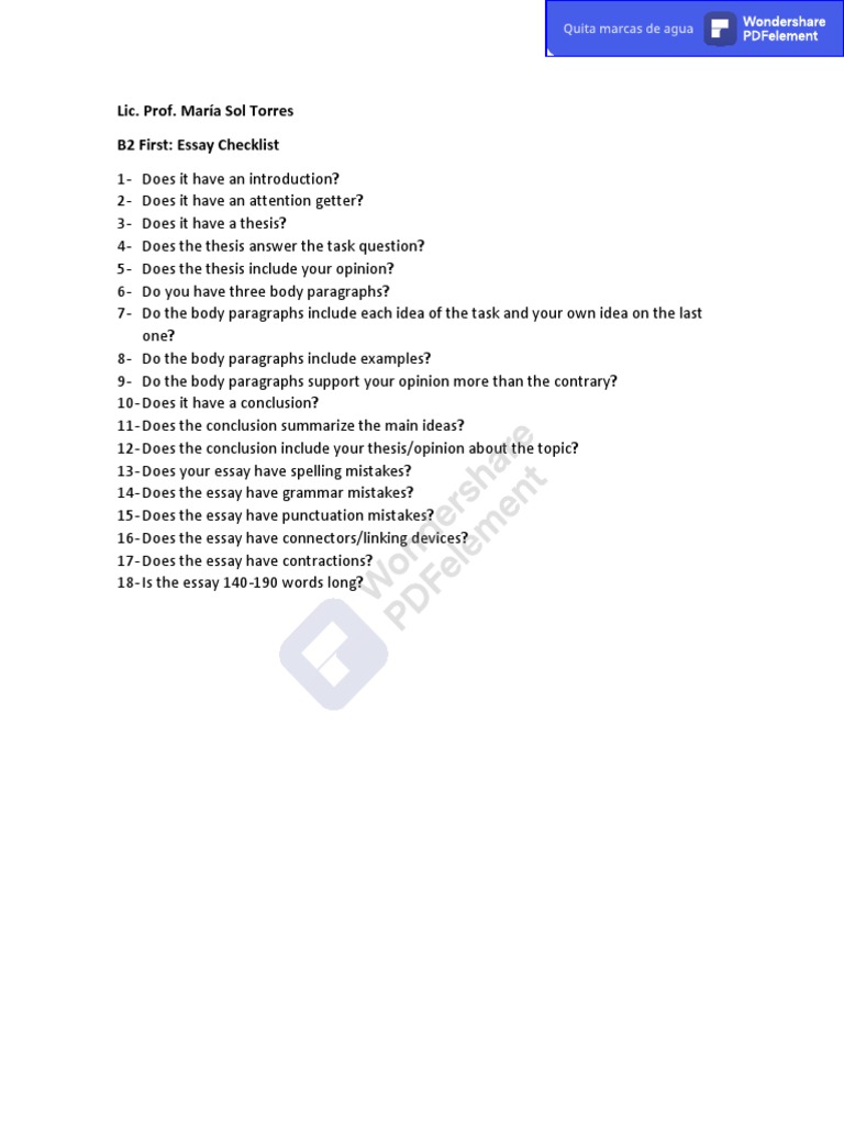 B2 Essay Writing Checklist | PDF