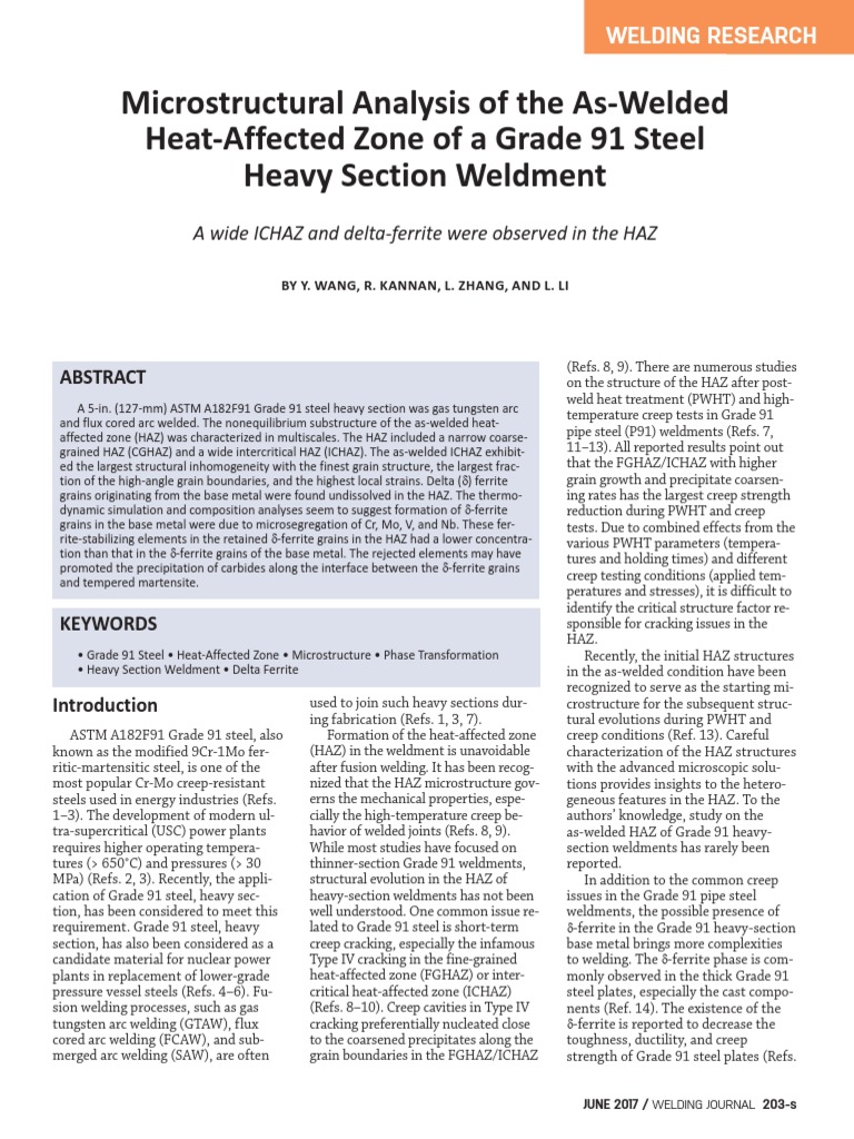 Microstructural Analysis of The As Welded Heat Affected Zone of A Grade 91 Steel Heavy Section ...