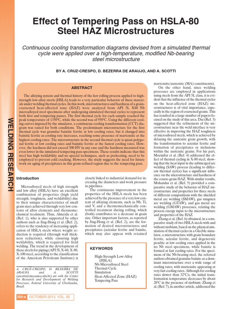 Effect of Tempering Pass on HSLA-80 Steel HAZ Microstructures: Continuous Cooling Transformation ...