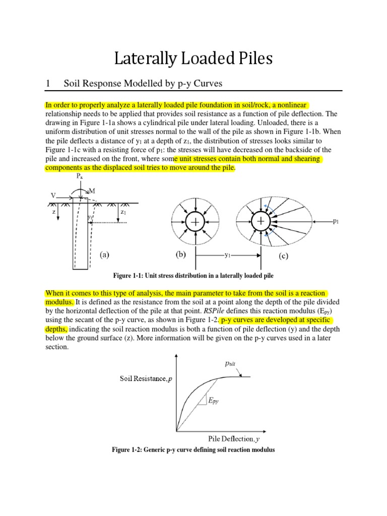 Laterally Loaded Piles: 1 Soil Response Modelled by P-Y Curves | PDF ...