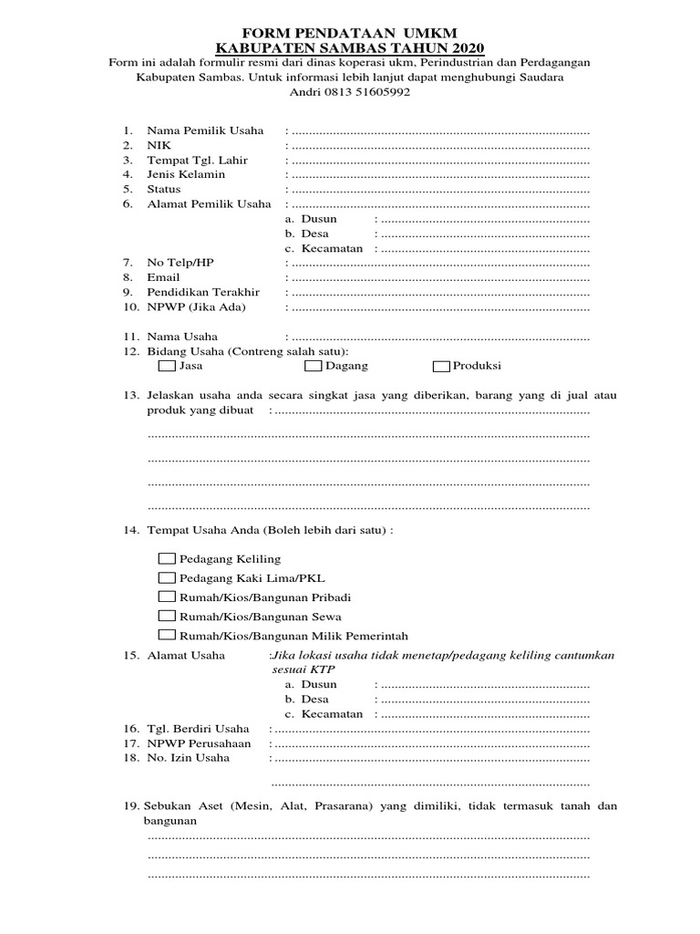 Form Pendataan Umkm 2 | PDF