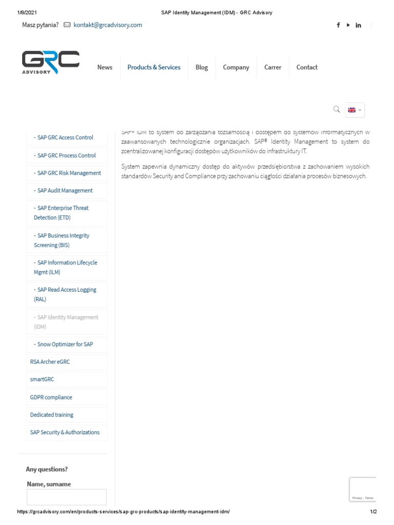 SAP Identity Management (IDM) - GRC Advisory | PDF | Cyberwarfare ...