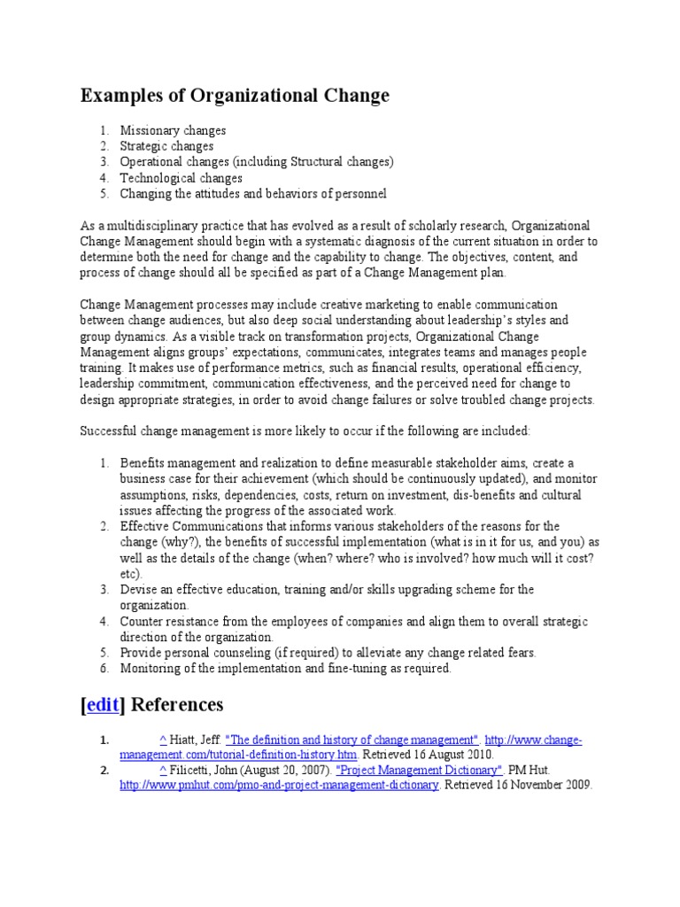 Examples of Organizational Change: "The Definition and History of ...