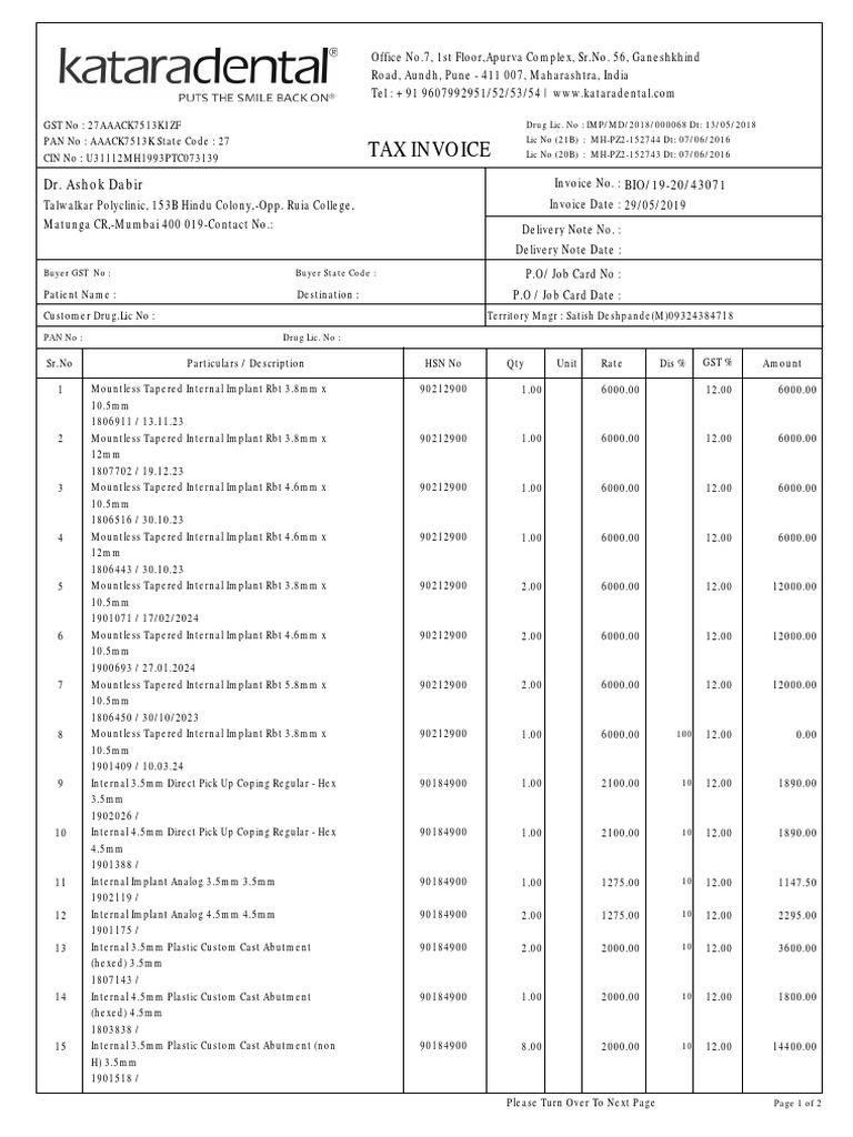 DR Ashok Dabir Invoice 43071 | PDF | Payments | Taxes