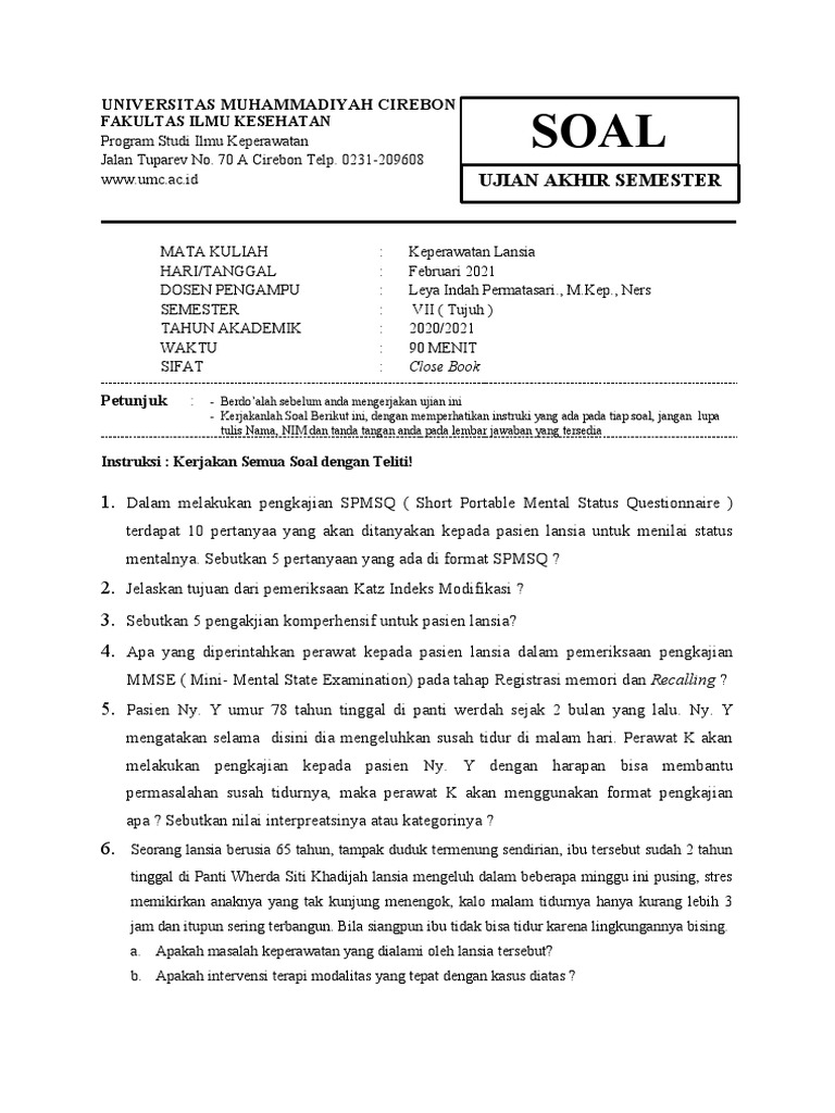 Soal Uas Lansia Reguler | PDF | Kesehatan Holistik