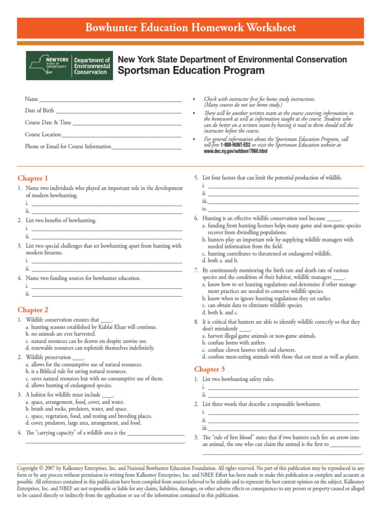 Bowhunter Education Homework Worksheet | PDF | Bowhunting | Bow And Arrow