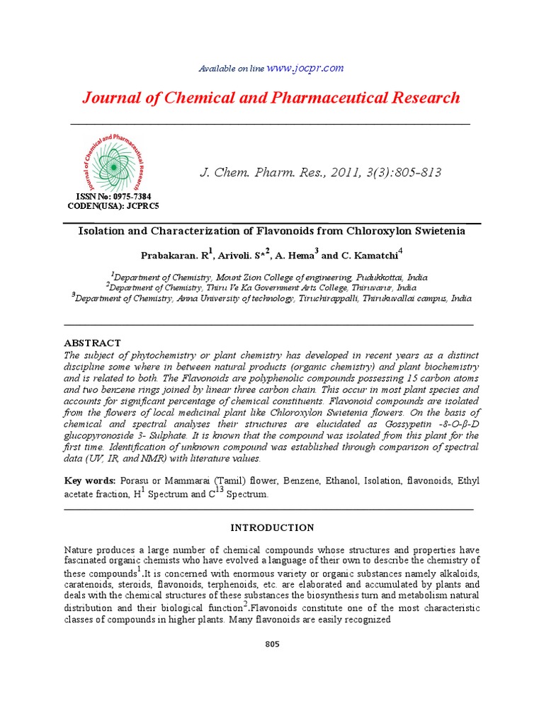 Isolation and Characterization of Flavonoids From Chloroxylon Swietenia ...