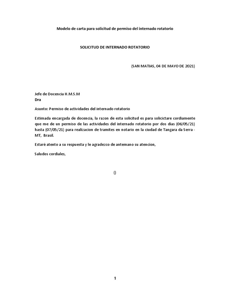 Modelo de Carta de Permiso de Internado Rotatorio | PDF