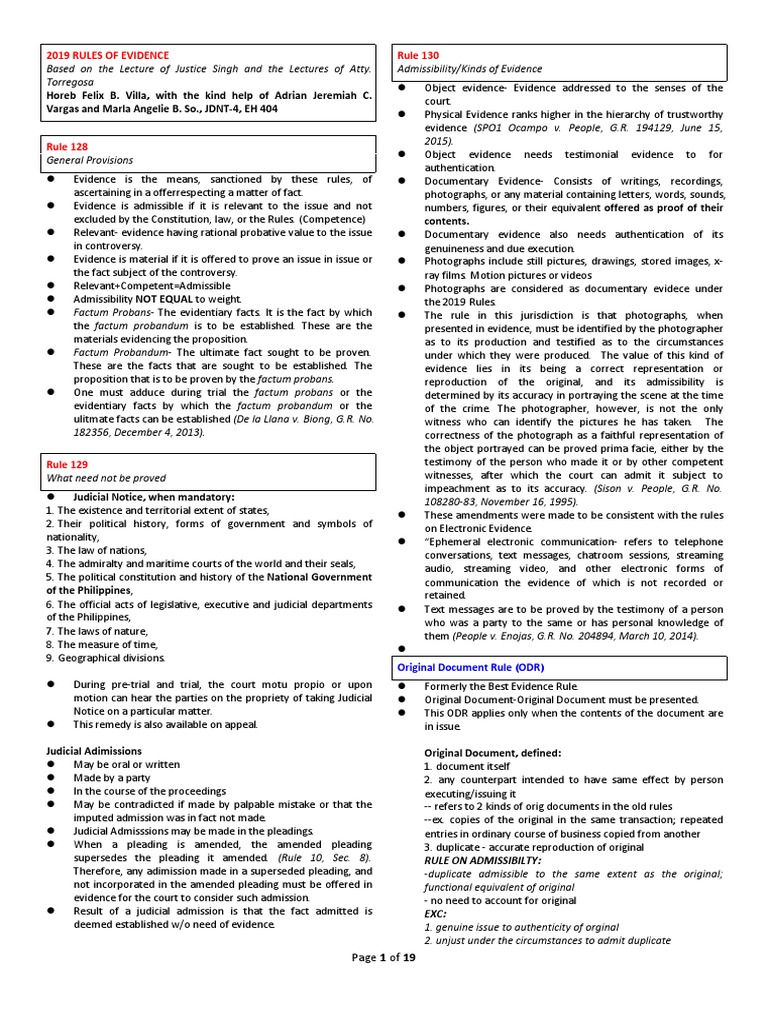 2019 Rules of Evidence Rule 130: Original Document Rule (ODR) | PDF ...