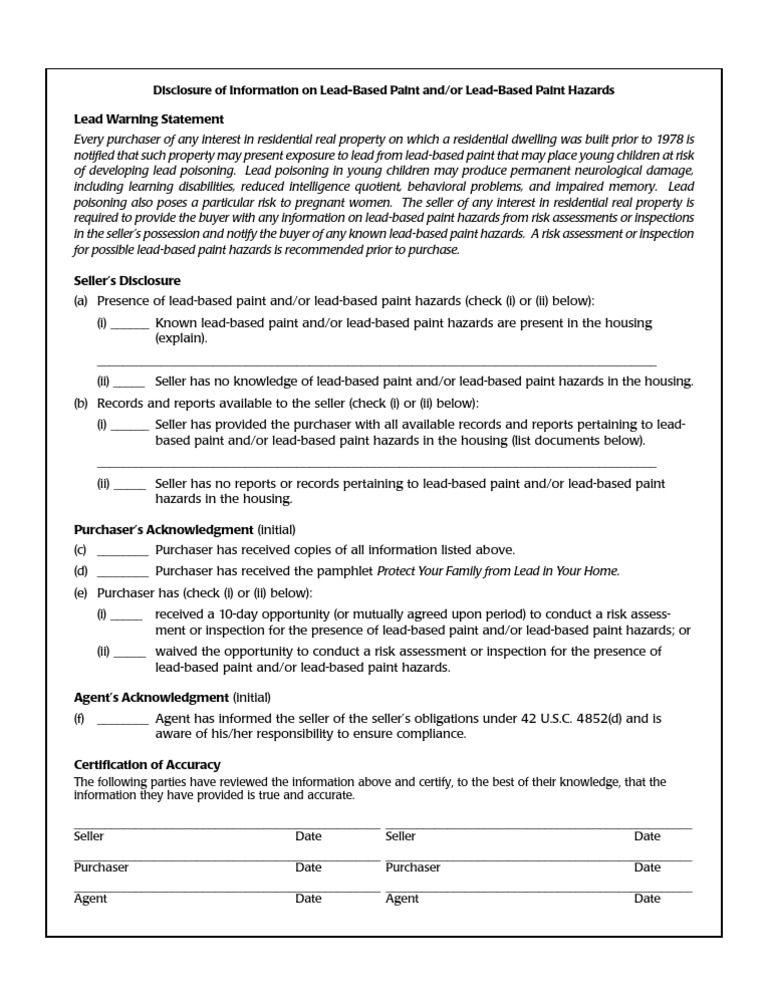 Lead Paint Disclosure for Pre-1978 Homes | PDF | Risk | Business