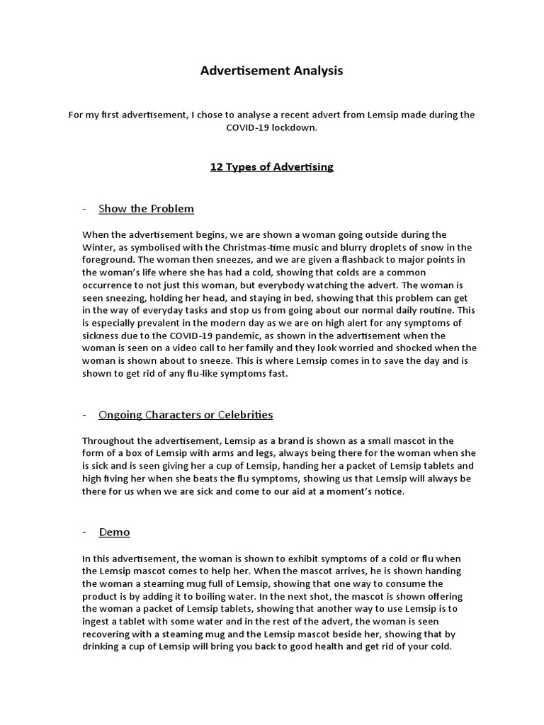 Lemsip Advert Analysis | PDF | Influenza | Advertising
