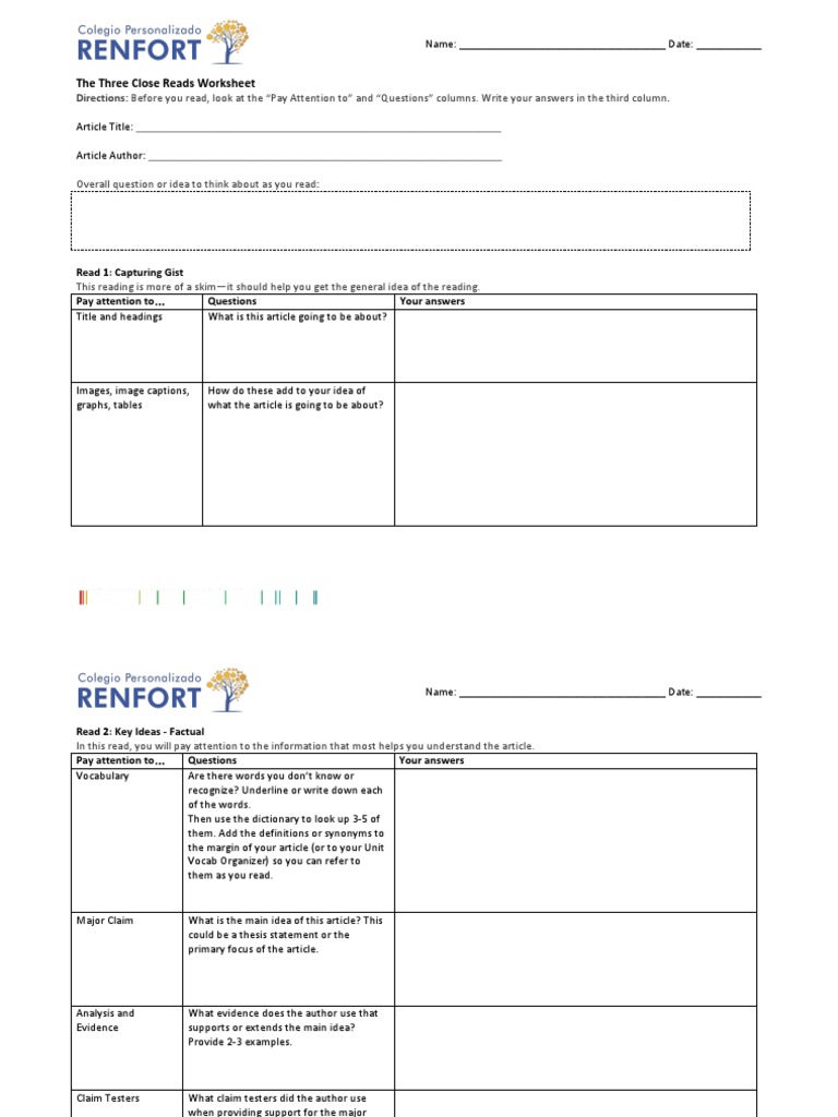 Three Close Reads Worksheet | PDF | Epistemology | Academic Discipline ...