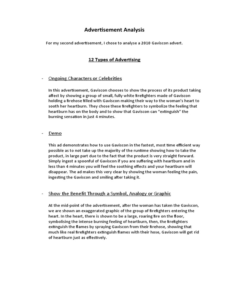 Gaviscon Firefighter Ad Analysis | PDF | Heartburn | Advertising