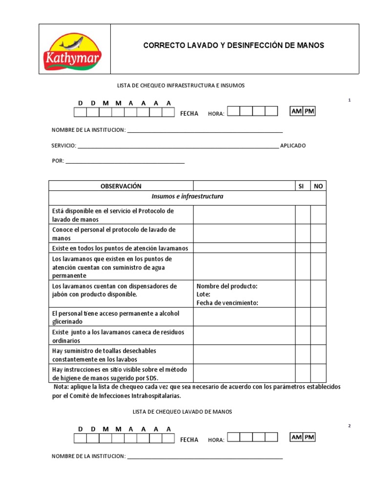 Lista de Chequeo Lavado de Manos | PDF | Lavado de manos | Higiene