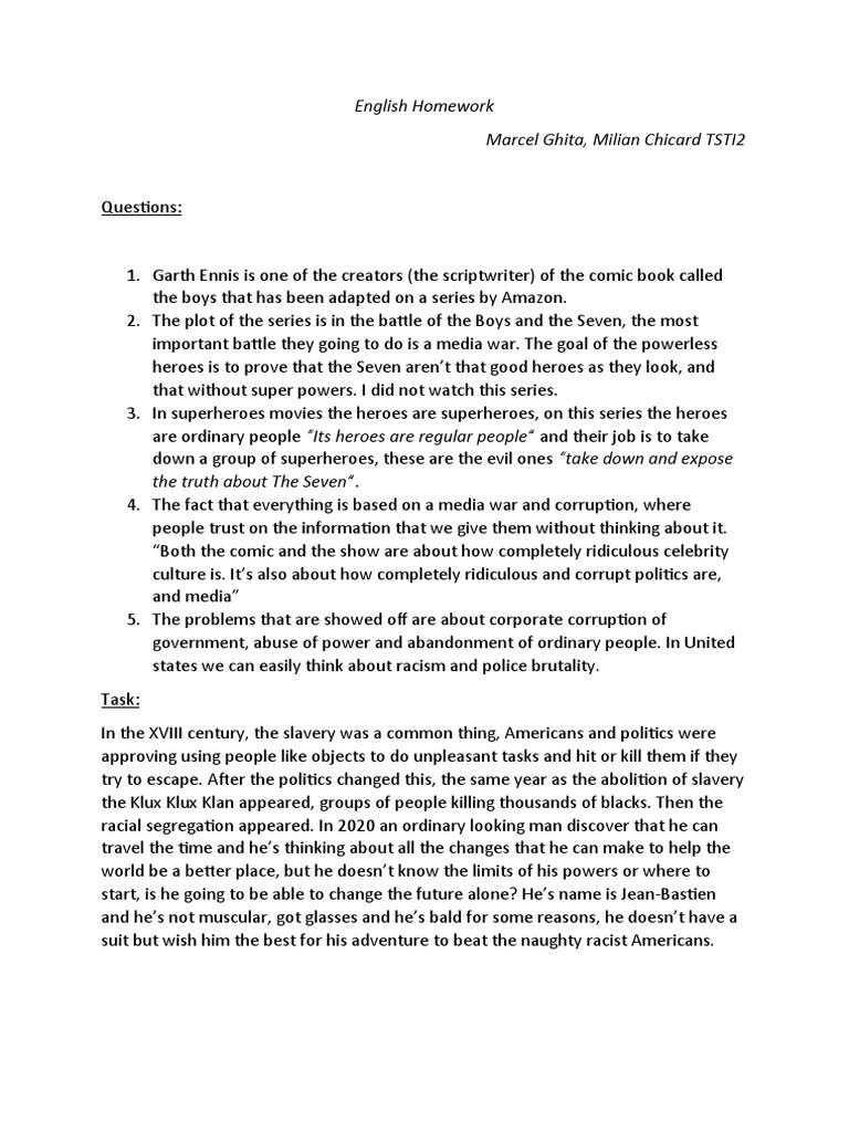 English Homework Marcel Ghita, Milian Chicard TSTI2 | PDF