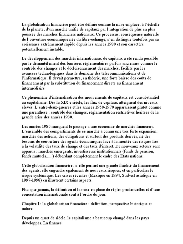 Globalisation financière : enjeux et définitions | PDF | Mondialisation ...