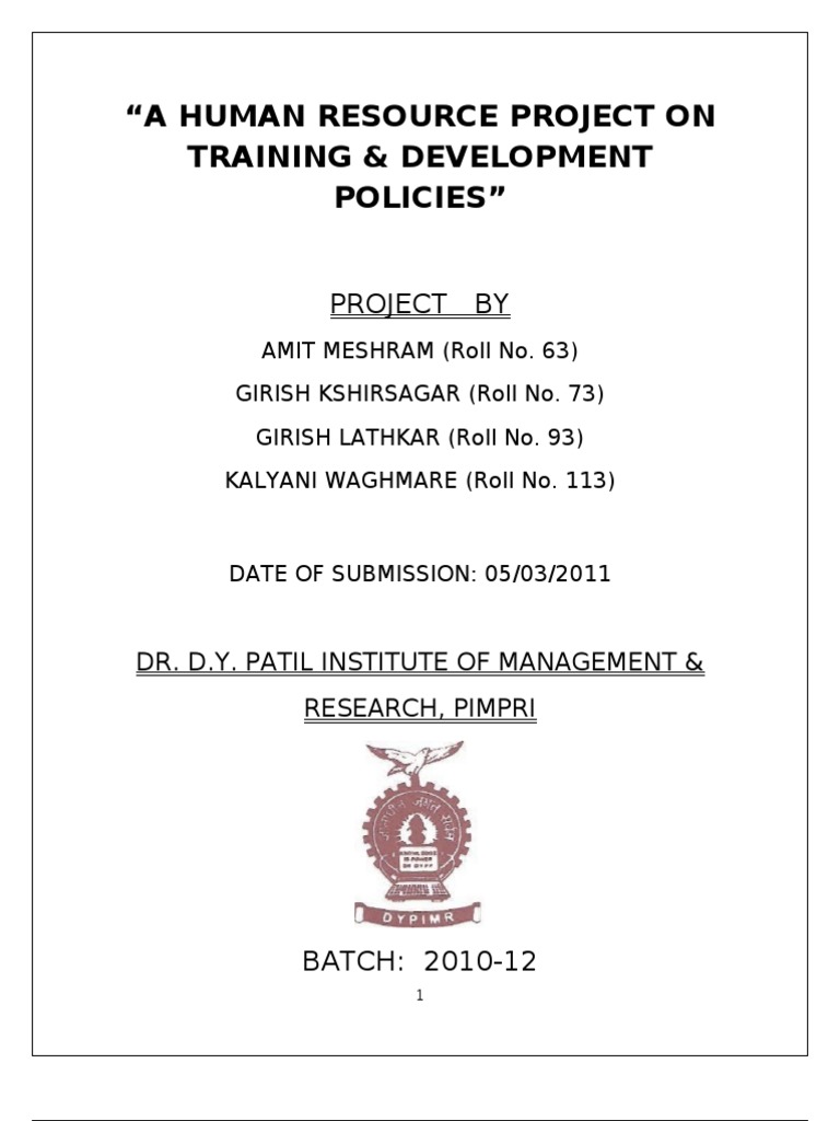 A Human Resource Project On Training & Development Policies | Download ...