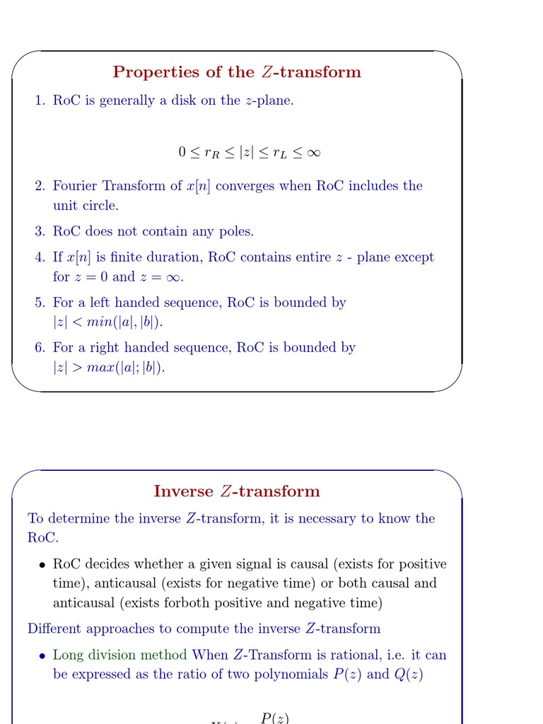 Z-Transform Properties and Inversion Methods | PDF | Functions And ...