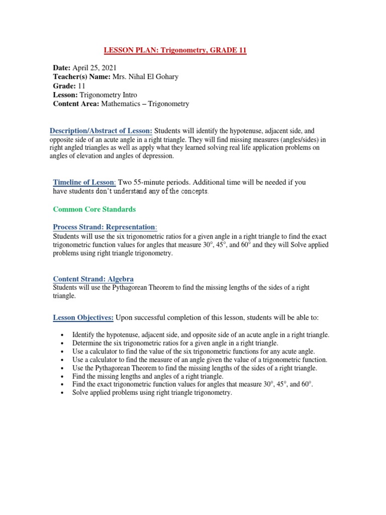 Lesson Plan | PDF | Trigonometry | Triangle