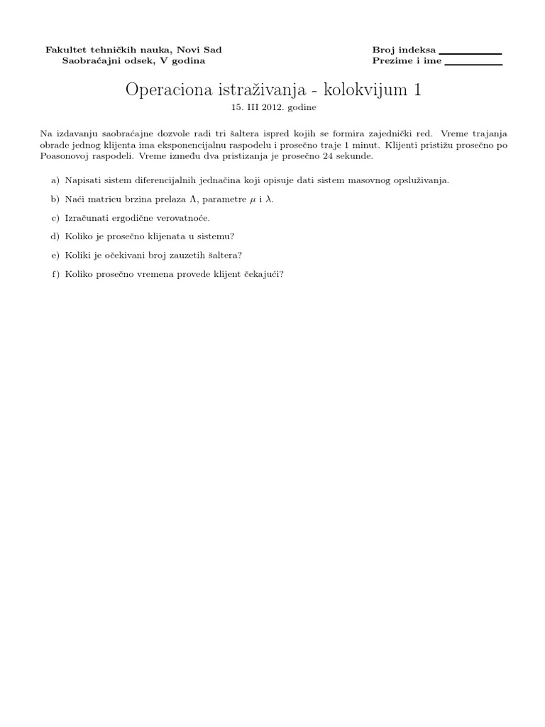Operaciona Istraživanja - Kolokvijum 1 | PDF