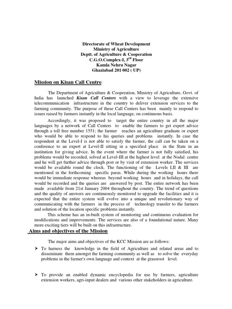 Kisan Call Center | Download Free PDF | Call Centre | Agriculture