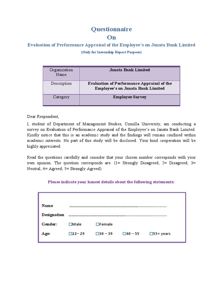 Questionnaire Format | PDF | Performance Appraisal | Empathy